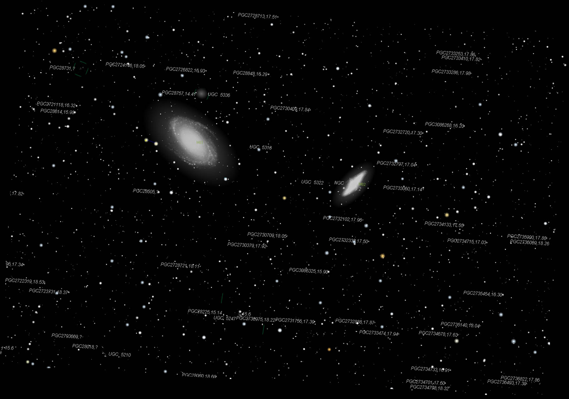 M81 and M82 Pictures Sky Chart: Galaxy Images by Dick Locke